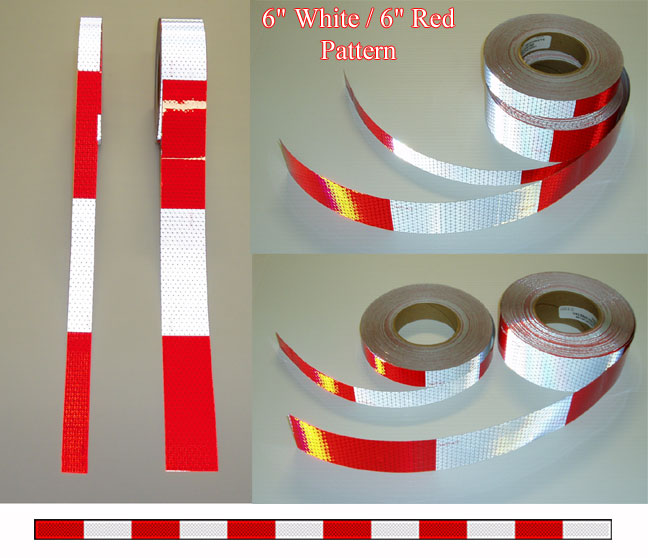 6 Inch White / 6 Inch Red DOT Reflective Tape, 6/6 Oralite V92 Tape